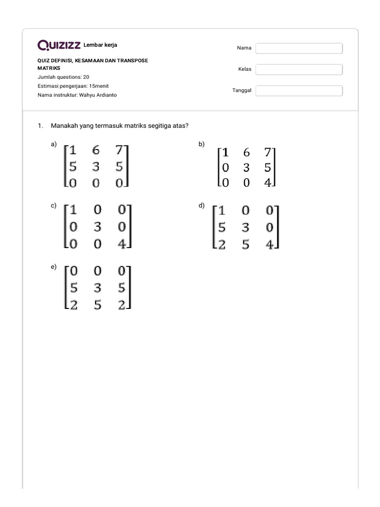Definisi dan Soal Transpose Matriks | PDF