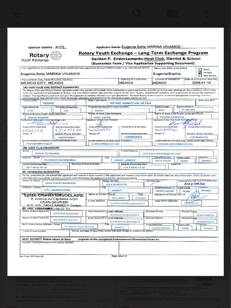 Rotary Youth Exchange Endorsement Form | PDF