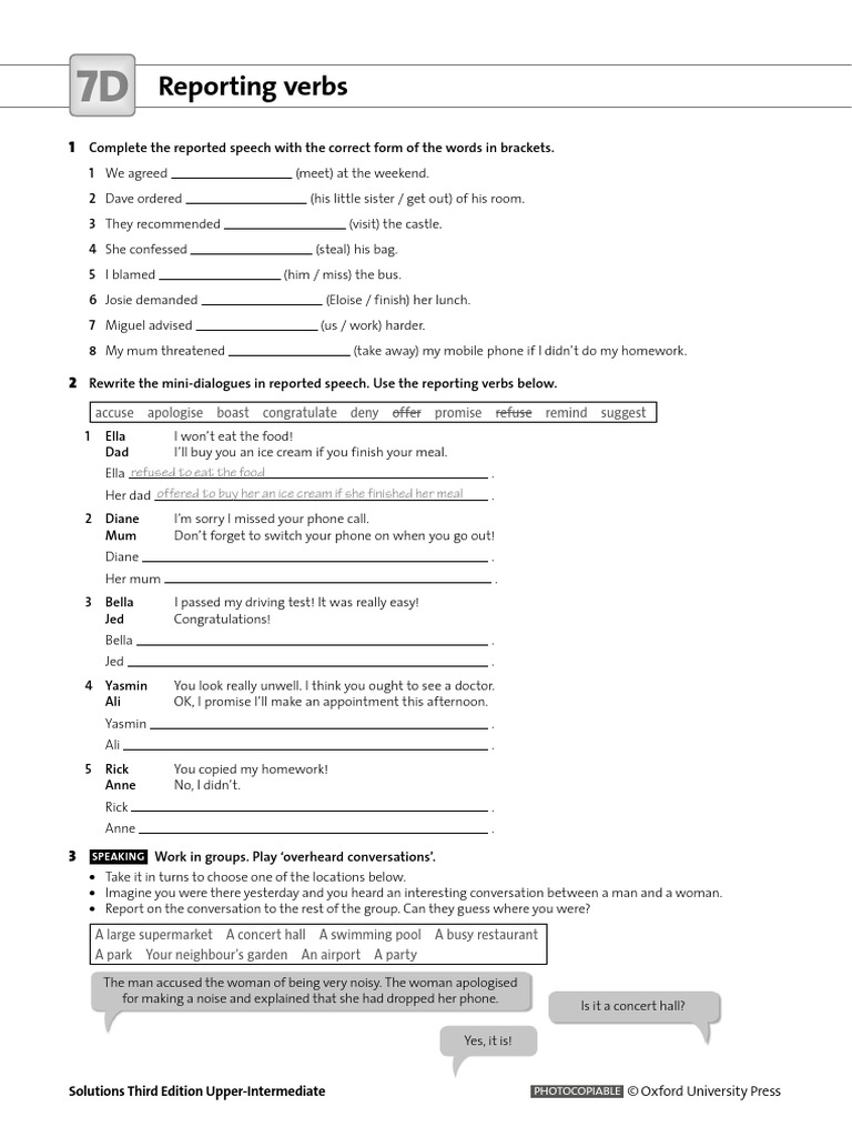7D Reporting Verbs | PDF | Language Mechanics | Grammar
