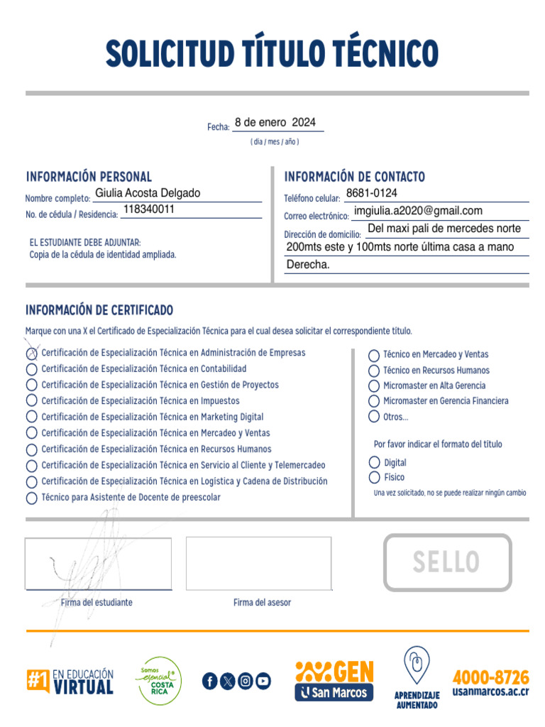 Titulo-Tecnico Giulia Acosta | PDF | Marketing | Industrias de servicio