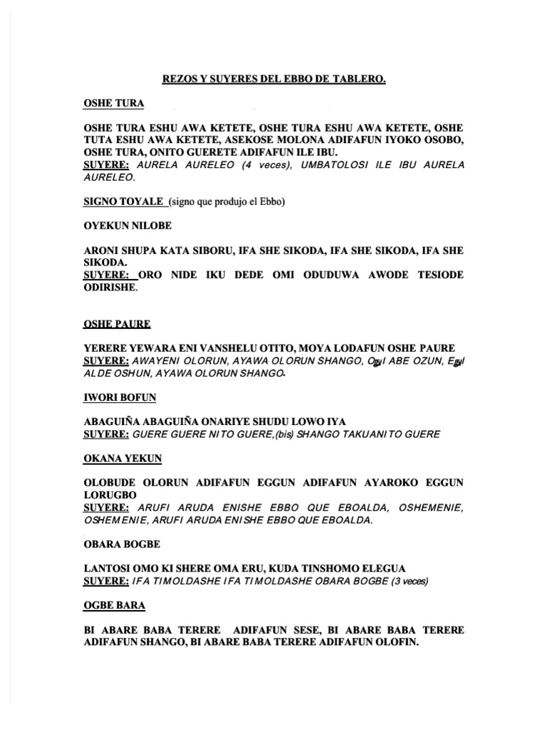 Rezos y Suyeres Del Ebbo de Tablero | PDF