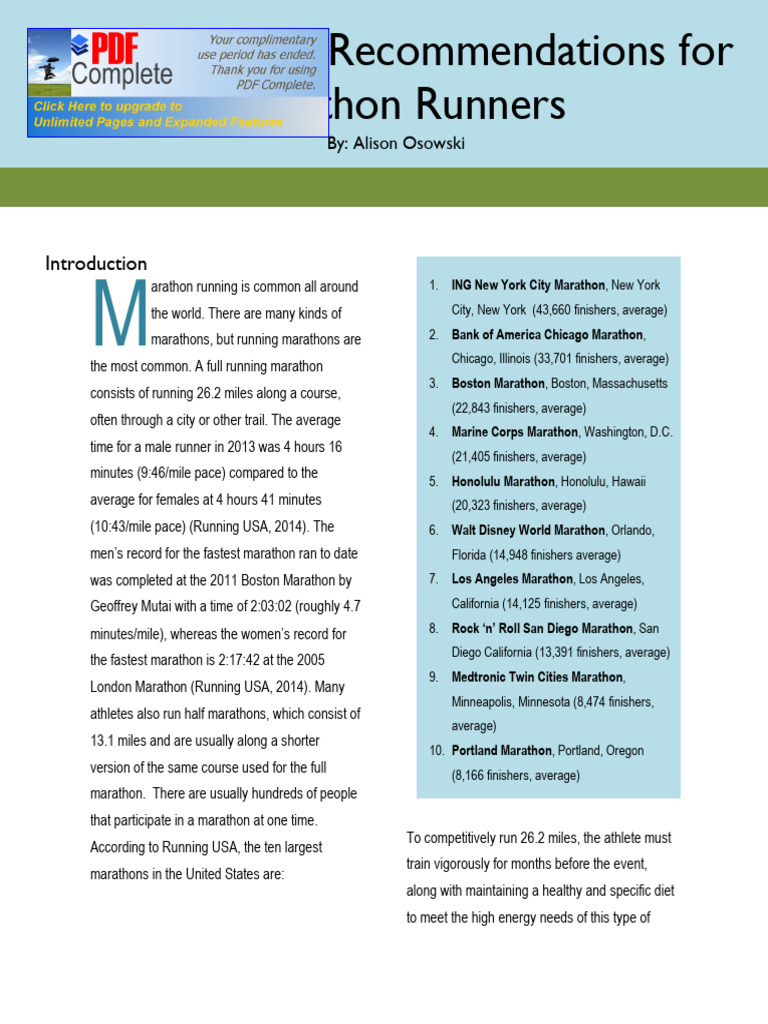By: Alison Osowski | PDF | Glycogen | Marathon
