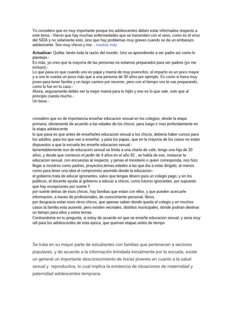 esi trabajo | PDF | Educación sexual | Plan de estudios