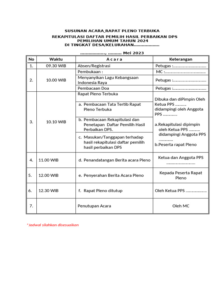 Rapat Pleno Terbuka Pemilih 2024 | PDF