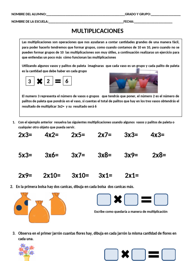 ejercicios de multiplicacion tabal del 3 | PDF