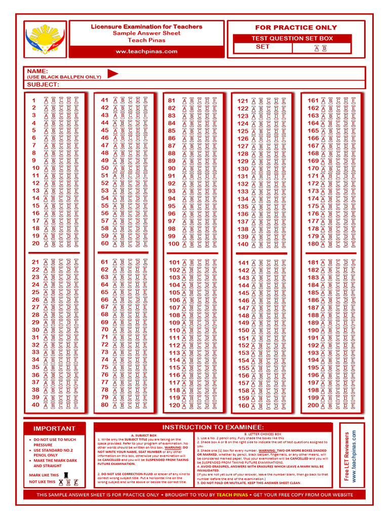 Sample LET Answer Sheet Template | PDF