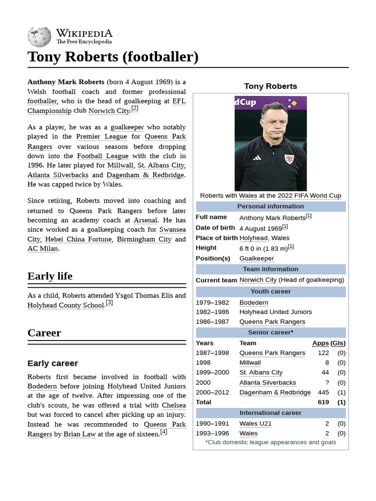 Tony Roberts (Footballer) | PDF | Association Football | English ...