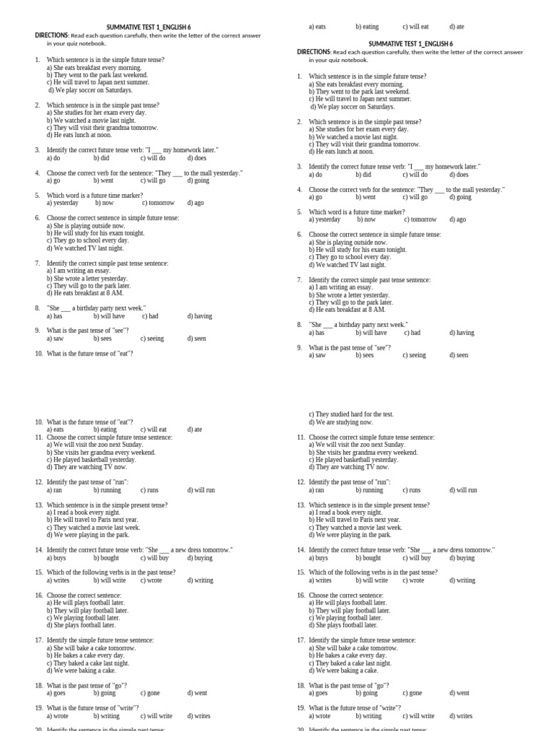 Summative Test 1 | PDF | Grammatical Tense | Verb