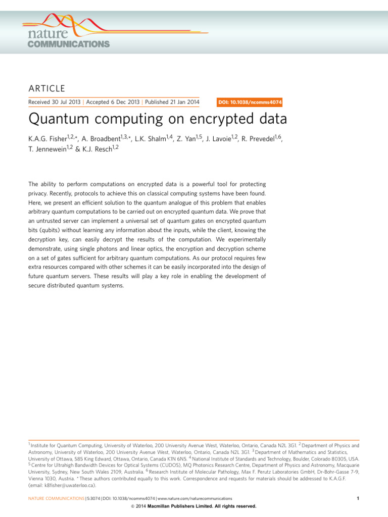 2014-Quanutm Computing On Encrption Data | PDF | Quantum Computing | Encryption