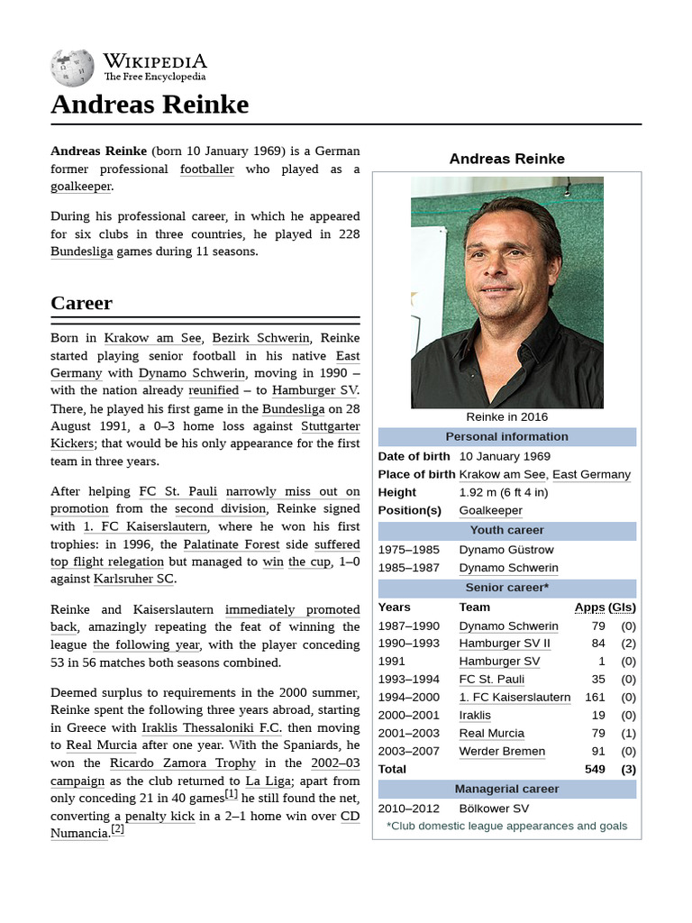 Andreas_Reinke | PDF | Association Football Clubs | Association Football