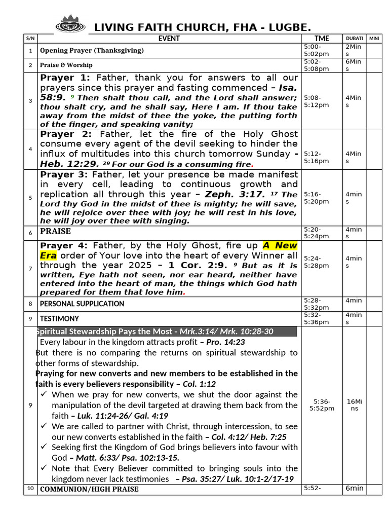 WSF Schedule For January 25 2025 | PDF | Prayer | Religious Belief And ...