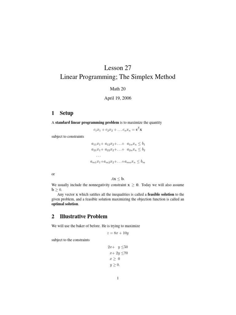 Lesson27_-_Simplex_Method_handout | PDF | Mathematics Of Computing | Applied Mathematics