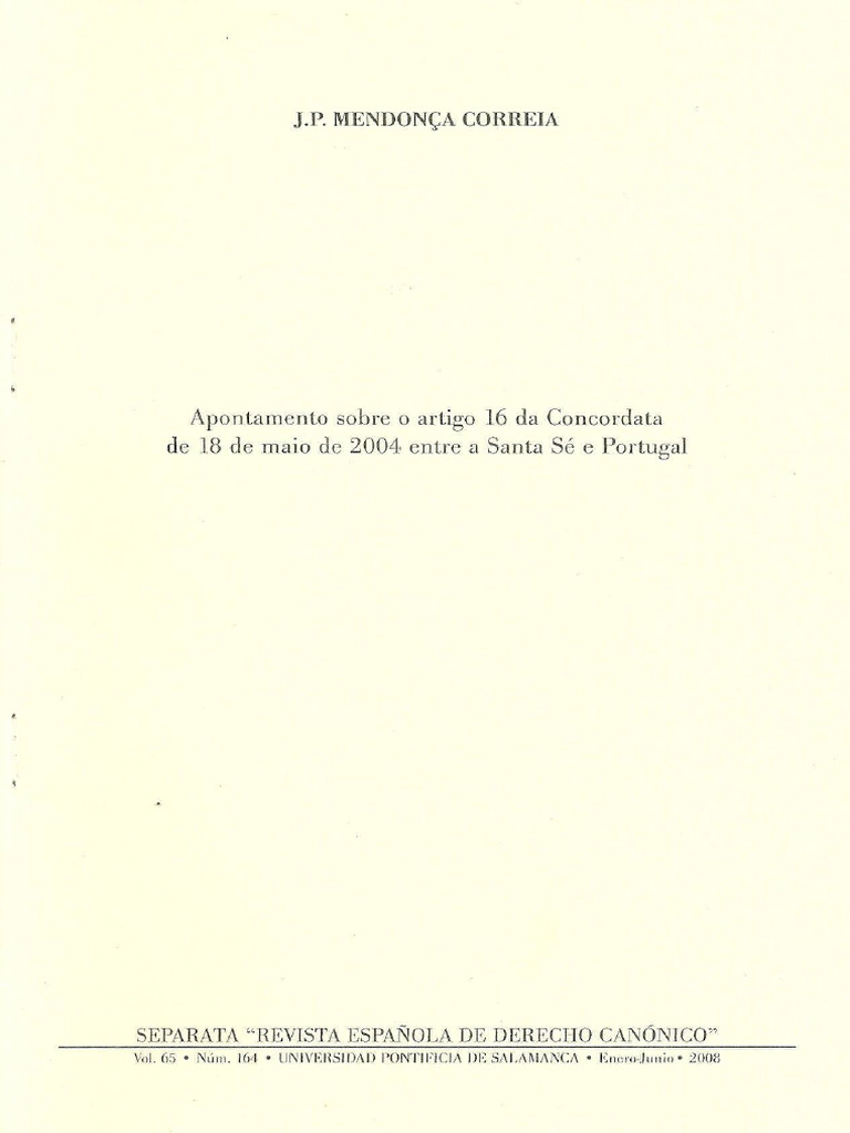 Apontamento Sobre o Artigo 16 Da Concordata de 18 de Maio de 2004 Entre ...
