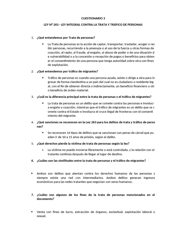 Ley #263 - Ley Integral Contra La Trata y Tráfico de Personas | PDF | Trata de personas | Sexo y ...