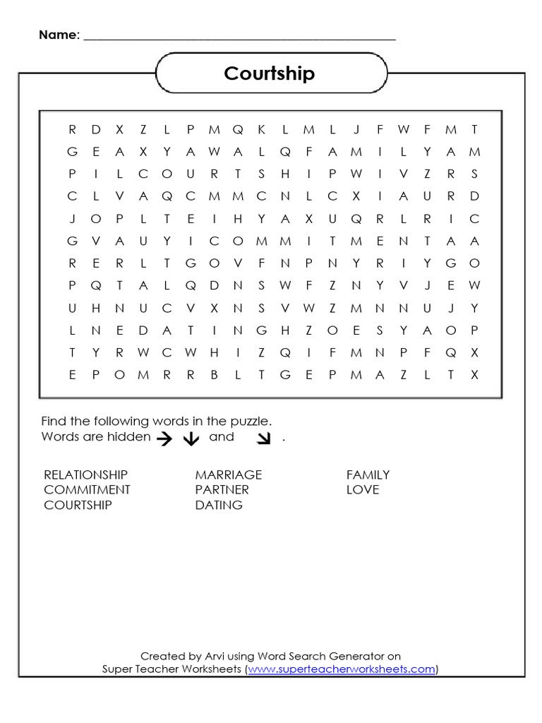 Super Teacher Worksheets Courtship | PDF | Courtship | Word Search