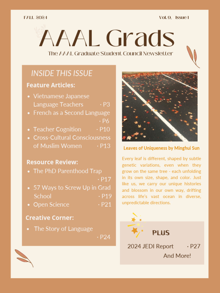 AAAL Grads Fall 2024 Newsletter | PDF | Vocabulary | Teachers