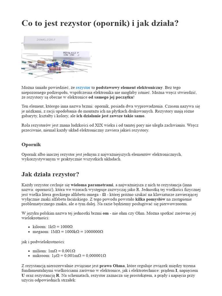 Co To Jest Rezystor (Opornik) I Jak Działa | PDF