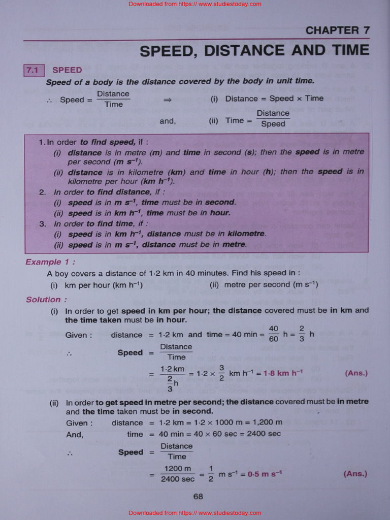 ICSE Class 7 Maths Chapter 07 Speed Distance Time | PDF