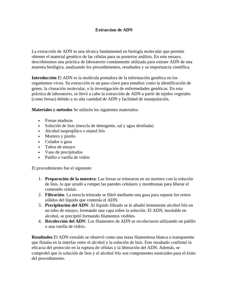 Extraccion de ADN | PDF | Adn | Biología Celular)