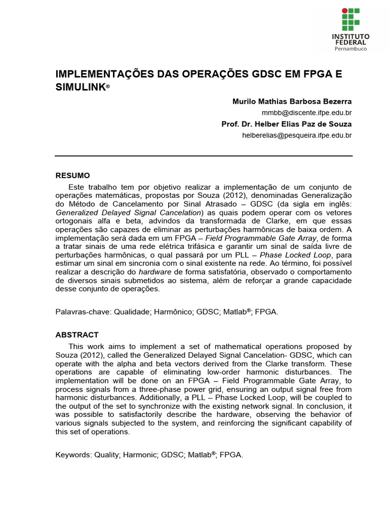 Implementacoes Das Operacoes GDSC em Fpga e Simulink | PDF | Eletricidade | Harmônica