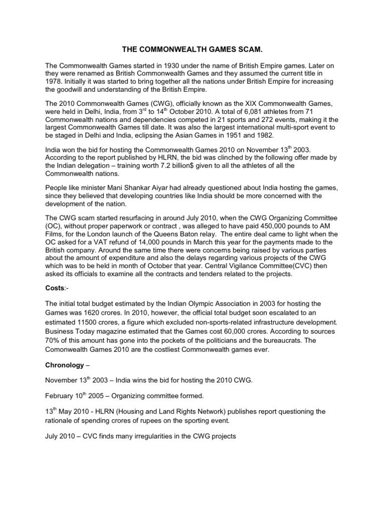 The Commonwealth Games Scam | PDF | Sports | Government