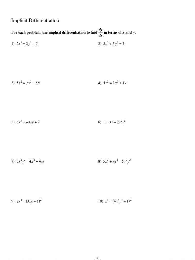 Implicit Differentiation Worksheet | PDF | Theoretical Physics ...