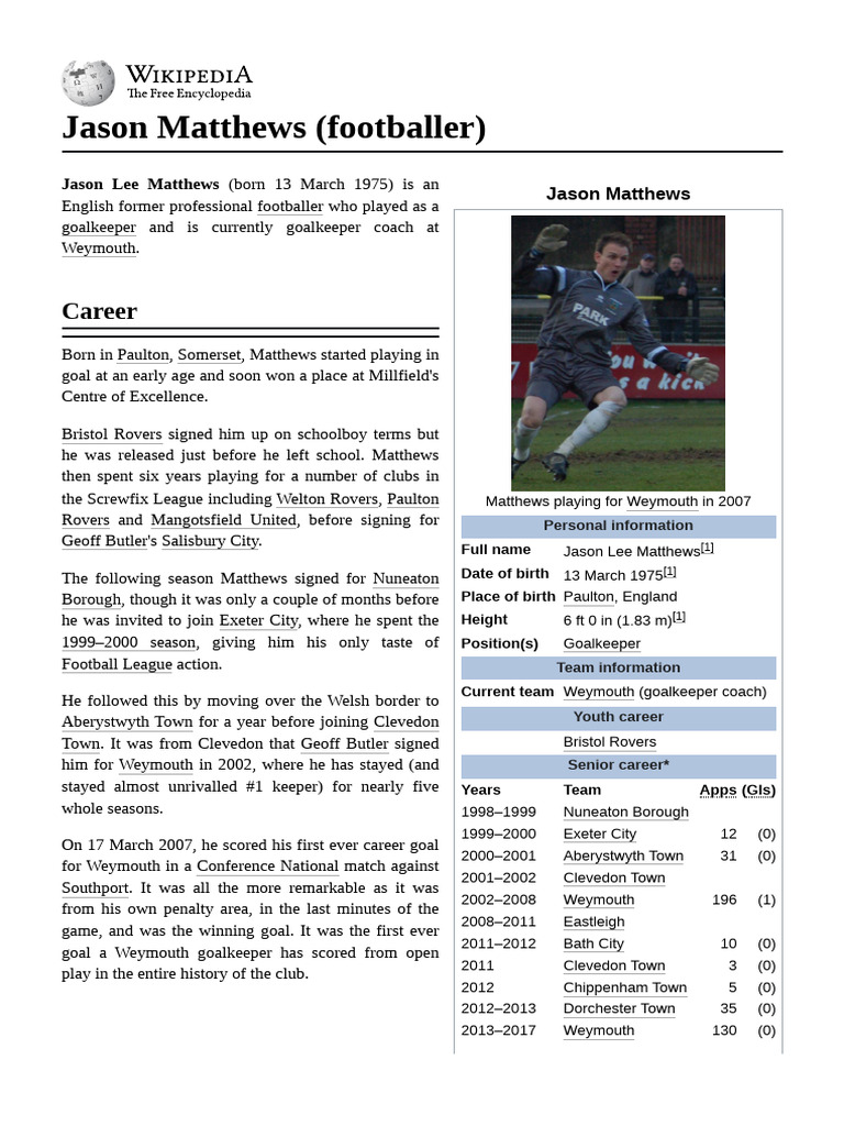 Jason Matthews (Footballer) | PDF | Association Football Teams ...