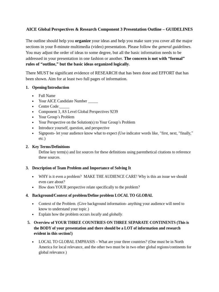 AICE Global Perspectives Presentation Guide | PDF | Information | Cognition