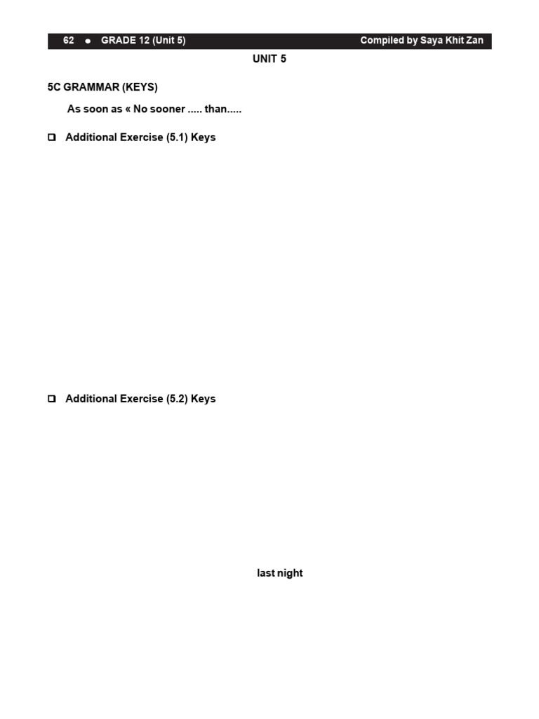 Additional Grammar Ex (U5 G12) Keys | PDF