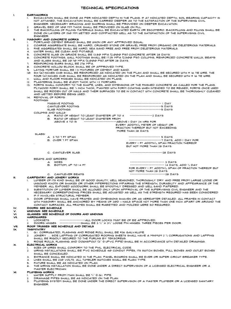 SIMPLE-TECHNICAL-SPECIFICATIONS- 5COPIES | PDF | Concrete | Plumbing