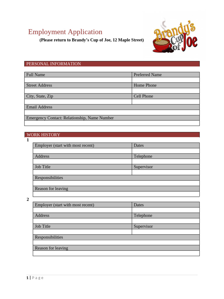 Brandy's Job Application Form | PDF | Workweek And Weekend | Business