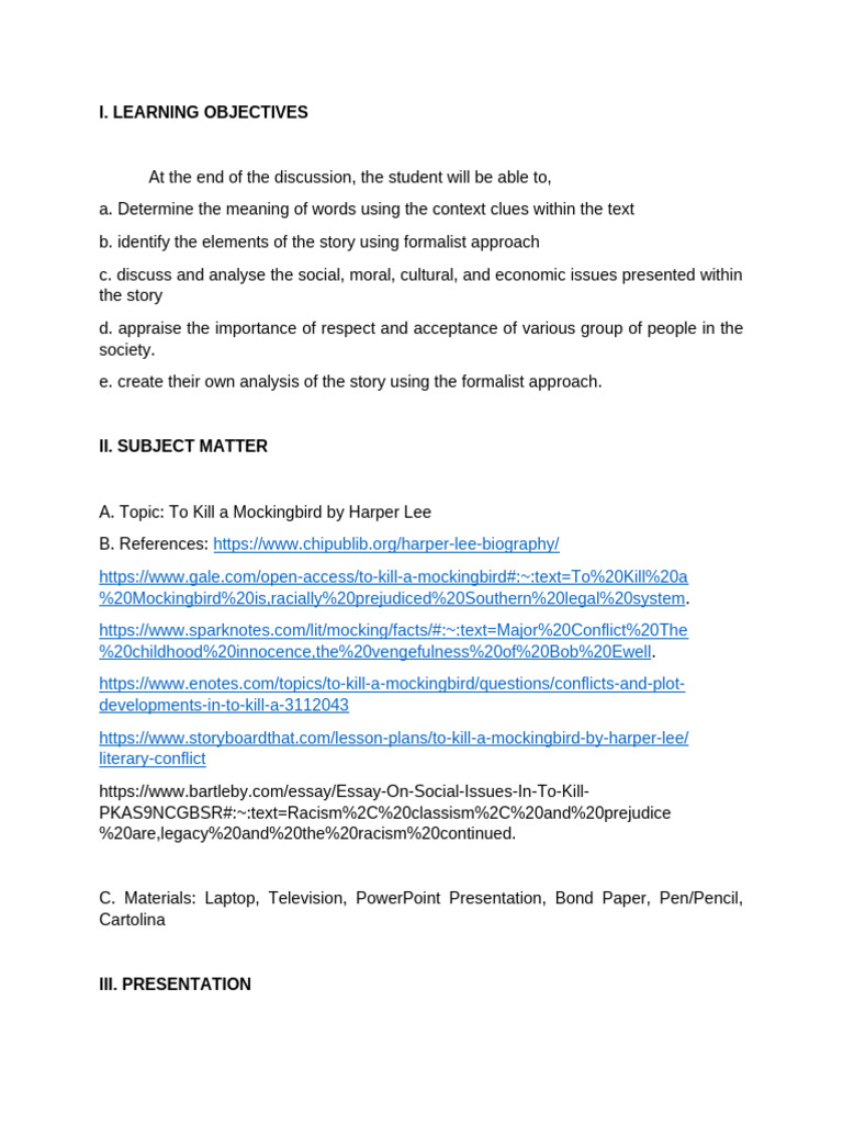 4as DETAILED LESSON PLAN | PDF | To Kill A Mockingbird