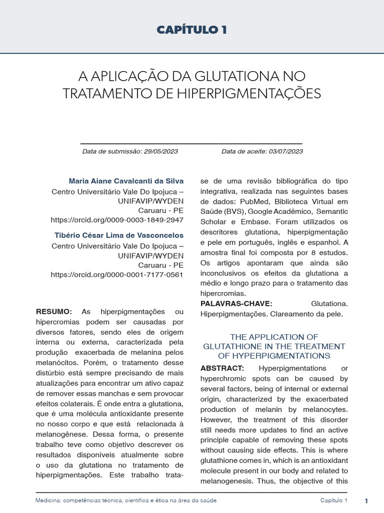 A Aplicacao Da Glutationa No Tratamento de Hiperpigmentacoes | PDF | Science | Antioxidante