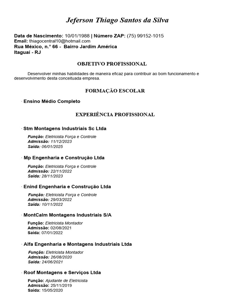 Currículo Jeferson Thiago | PDF