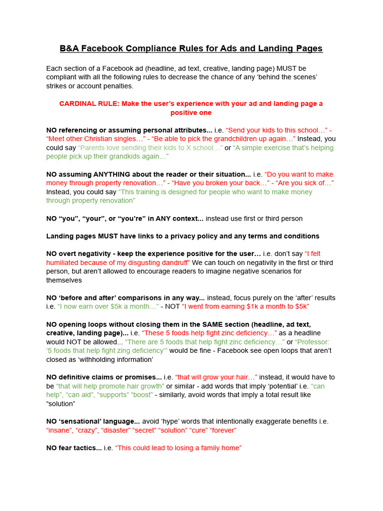 BA Facebook Compliance Notes | PDF