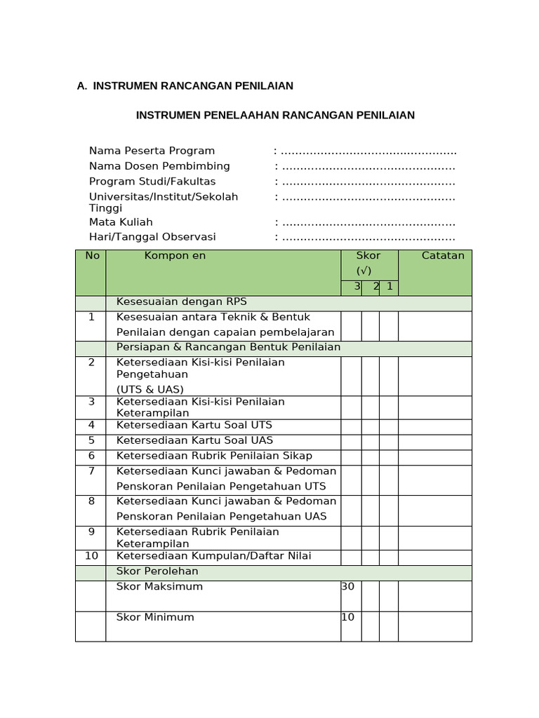 Instrumen Rancangan Penilaian | PDF