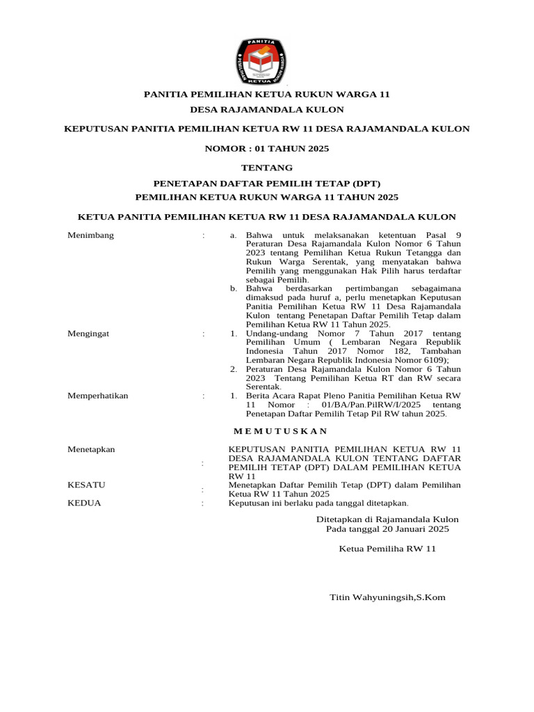 SK PENETAPAN DPT 2024 contoh | PDF