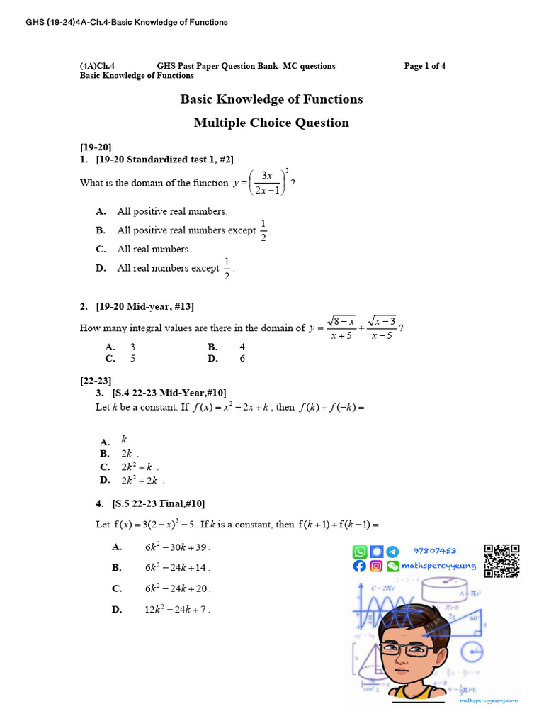 Ghs 19 244a ch.4 Basic Knowledge of Functions | PDF | Mathematical Relations | Mathematical Concepts
