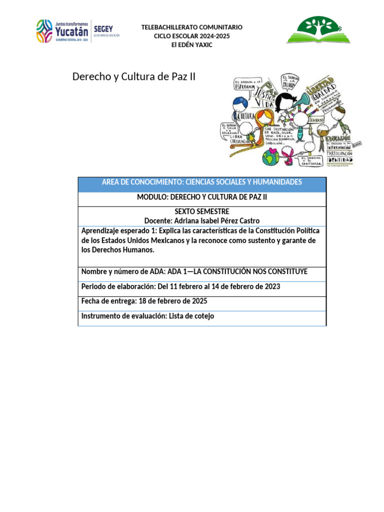 Derecho y Cultura de Paz II U1S1 | PDF | Constitución | México