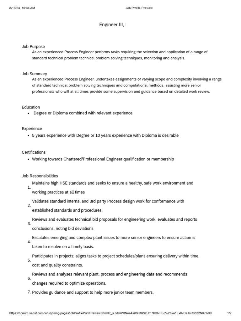 Job Profile Eng III Production EC | PDF | Engineering | Engineer