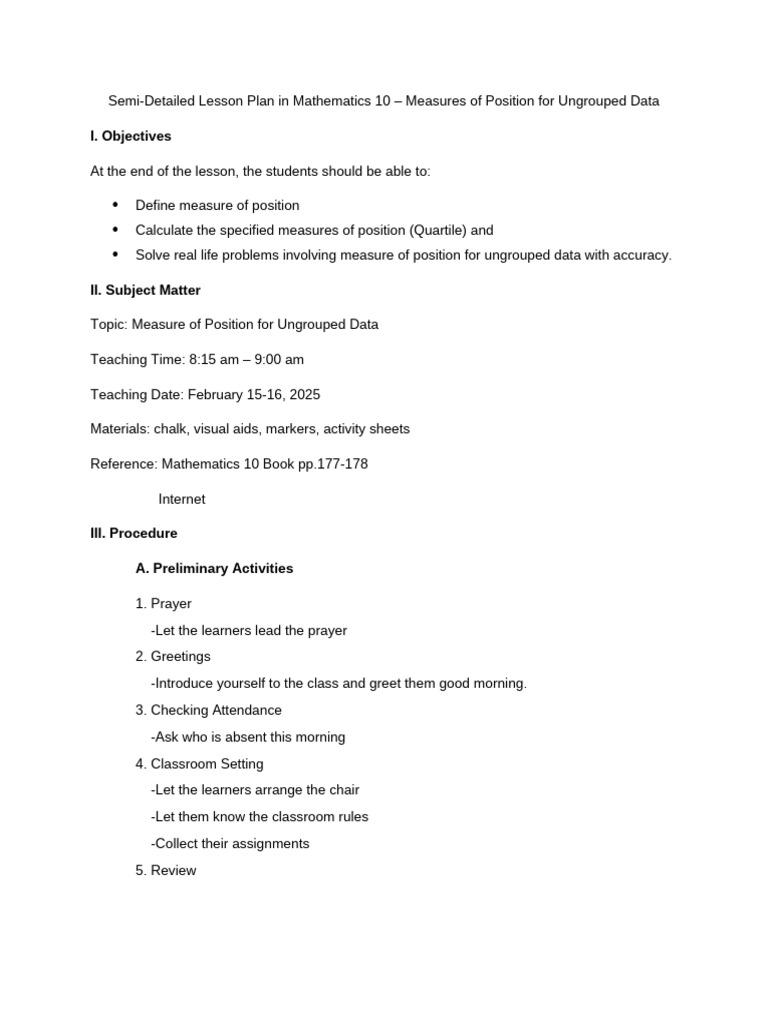 Semi-Detailed Lesson Plan Grade10 Quarter 4 Week 1 | PDF | Quartile ...