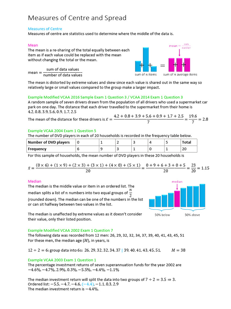 Measures of Centre and Spread | PDF | Mean | Quartile