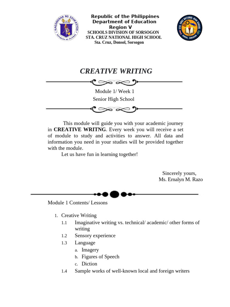 Creative Writing Module 1 | PDF | Metaphor | Idiom