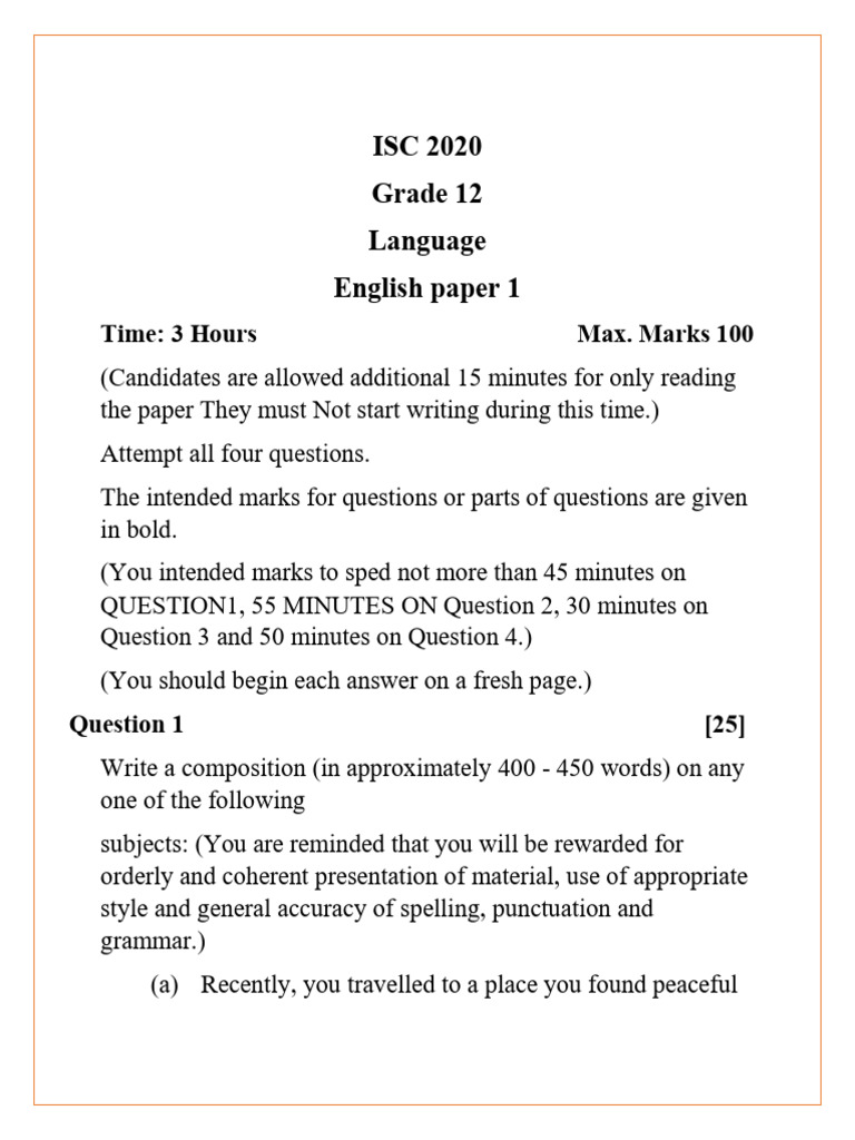 ISC 2020 Grade 12 English Exam Paper | PDF | Larynx