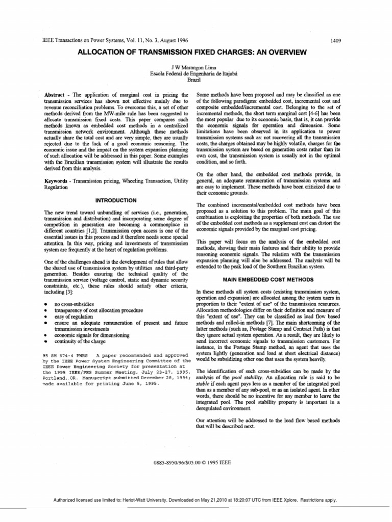 Allocation of Transmission Fixed Charges - An Overview-96 | PDF ...