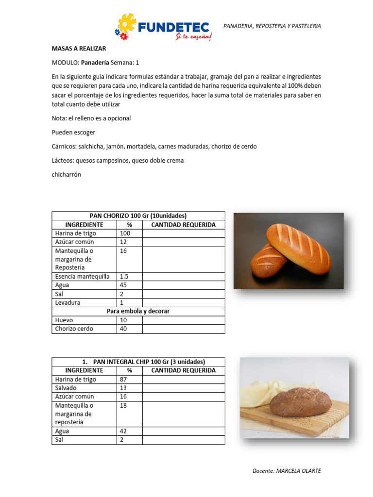 Semana 1 Pan Basico y Con Relleno | PDF | Panes | Confitería