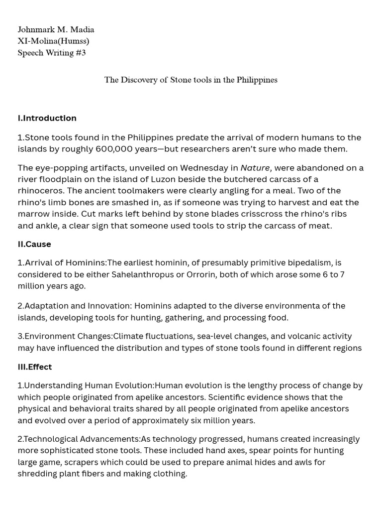 Johnmark M. Madia XI-Molina (Humss) Speech Writing #3: Nature | PDF | Human Evolution | Tools