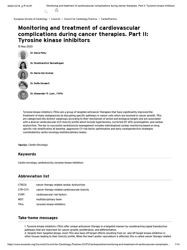 Monitoring and Treatment of Cardiovascular Complic. Part II - Tyro | PDF | Tyrosine Kinase ...