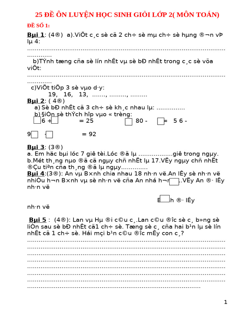 25 de On Luyen Hoc Sinh Gioi Lop 2 Mon Toan | PDF