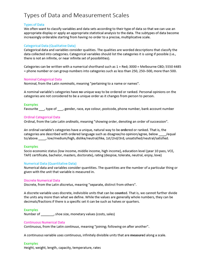 Data Types and Measurement Scales | PDF | Level Of Measurement ...